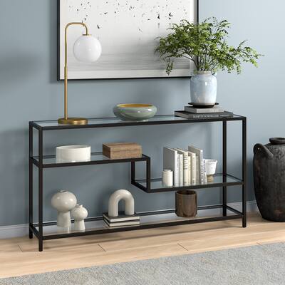 Mathis 55" Wide Rectangular Console Table with Glass Top - Overstock - 36984451